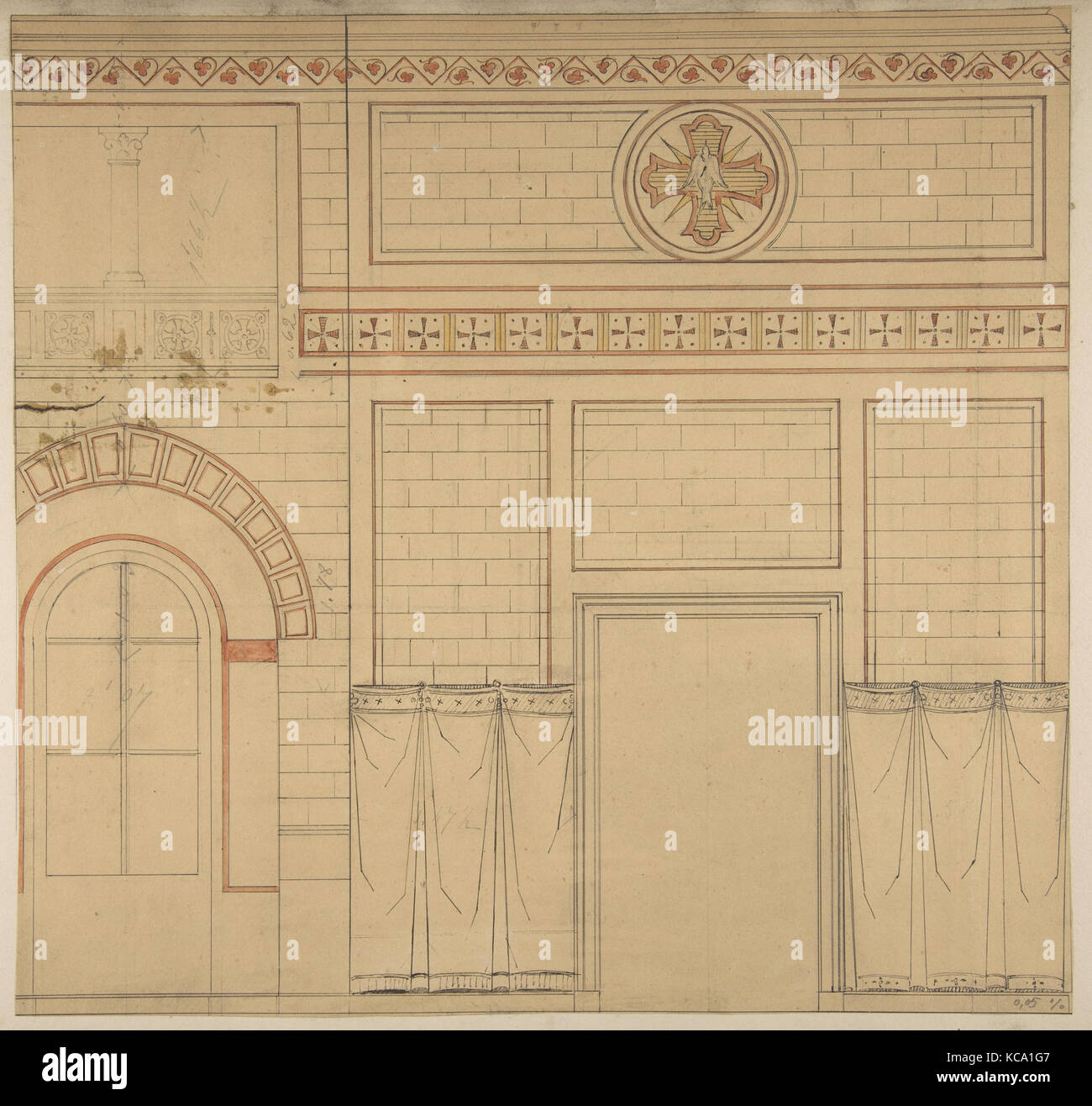 Elevation of a wall decorated with the dove of the holy ghost, Jules ...