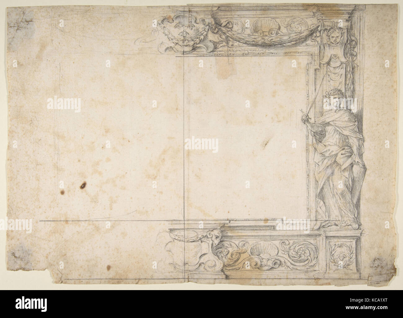One Half of a Design for a Frame of a Stage Proscenium, with a Figure ...