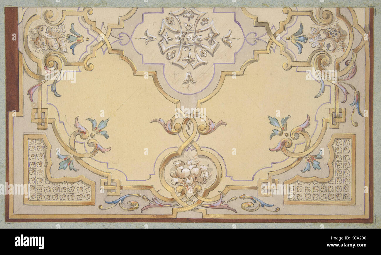 Partial design for the decoration of a ceiling with scrolls and swags ...
