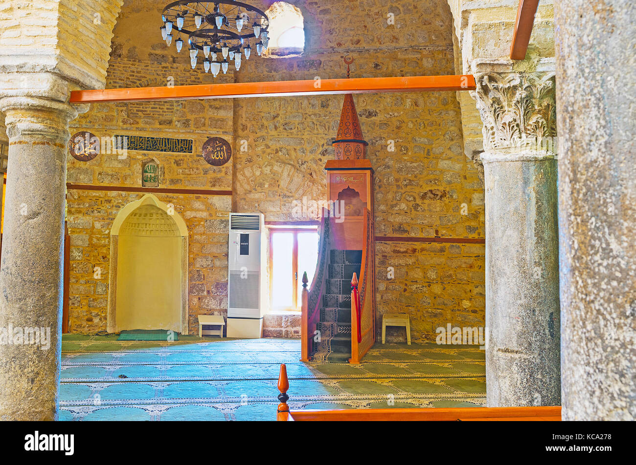 ANTALYA, TURKEY - MAY 12, 2017: Interior of Alaaddin Mosque, also known ...