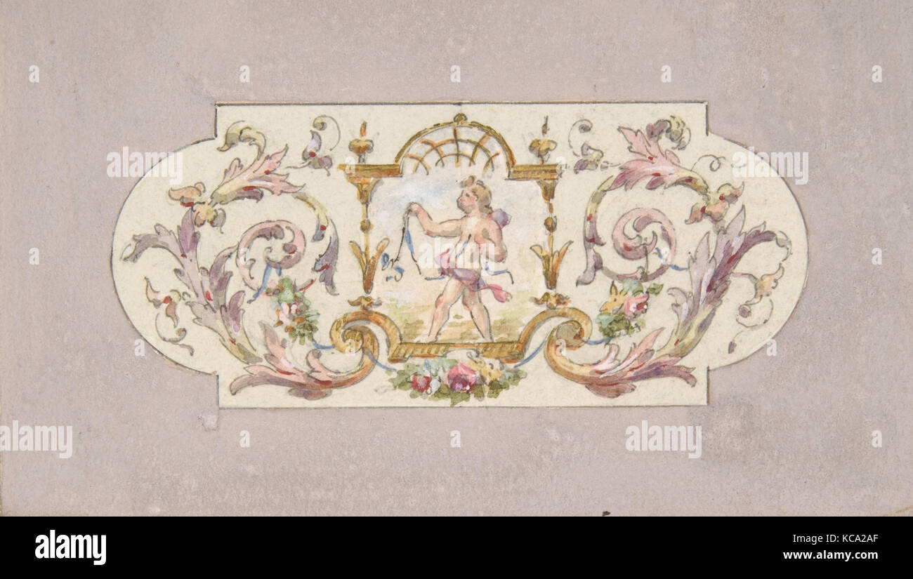 Design for a ceiling with a putto set in a border, Jules-Edmond-Charles ...