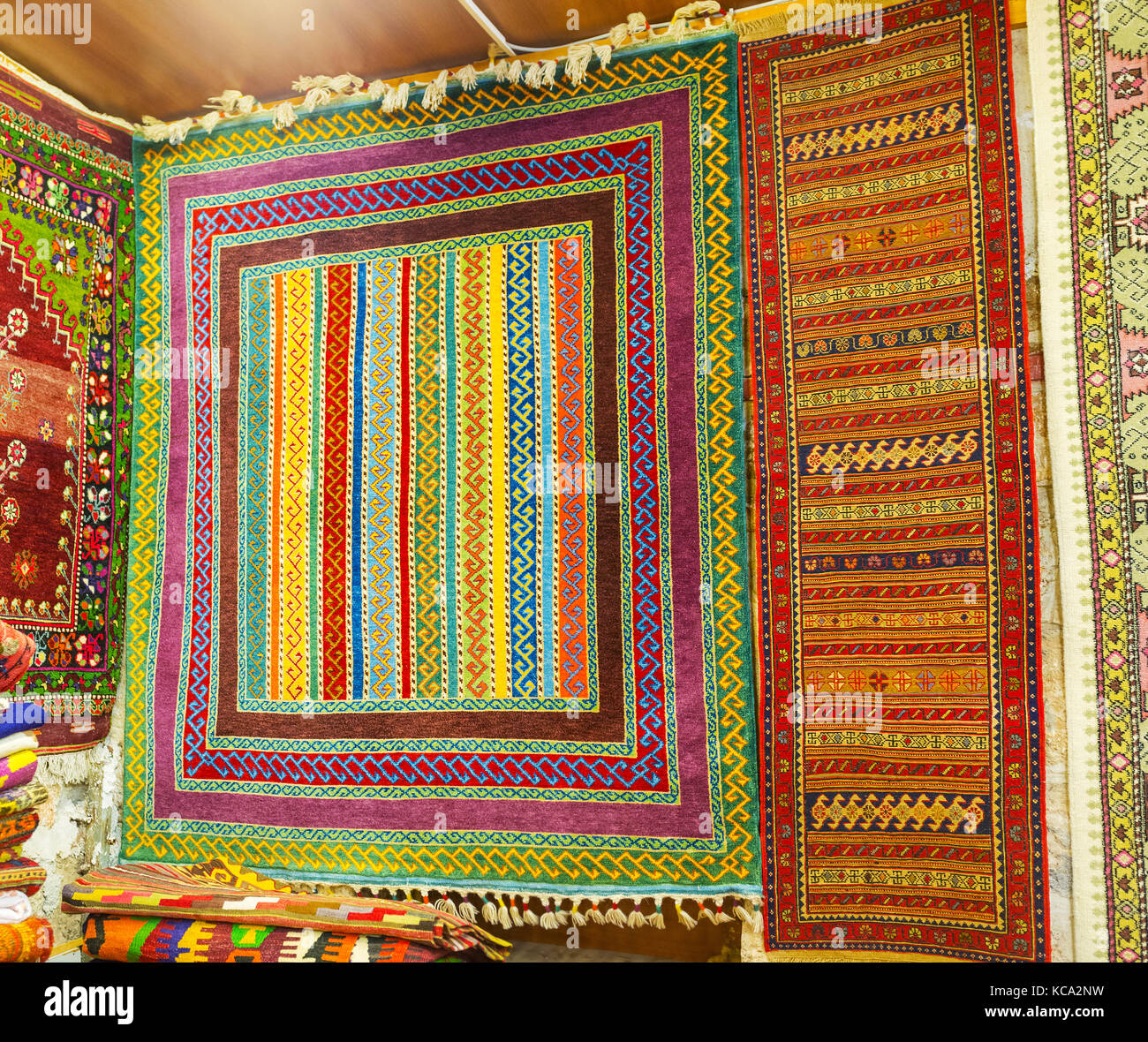 The art of carpet making is traditional for Turkey, markets of Antalya ...