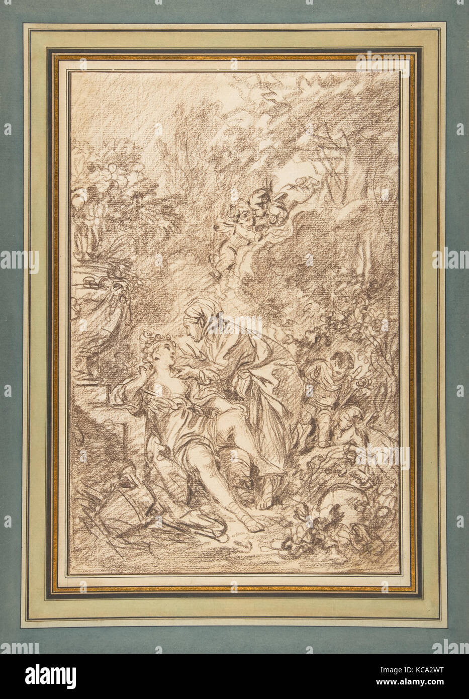Vertumnus and Pomona, Brown chalk, 13 9/16 x 8 15/16 in. (34.5 x 22.7 ...