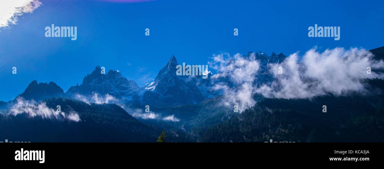 Chamonix needle with fog in the French Alps Stock Photo - Alamy