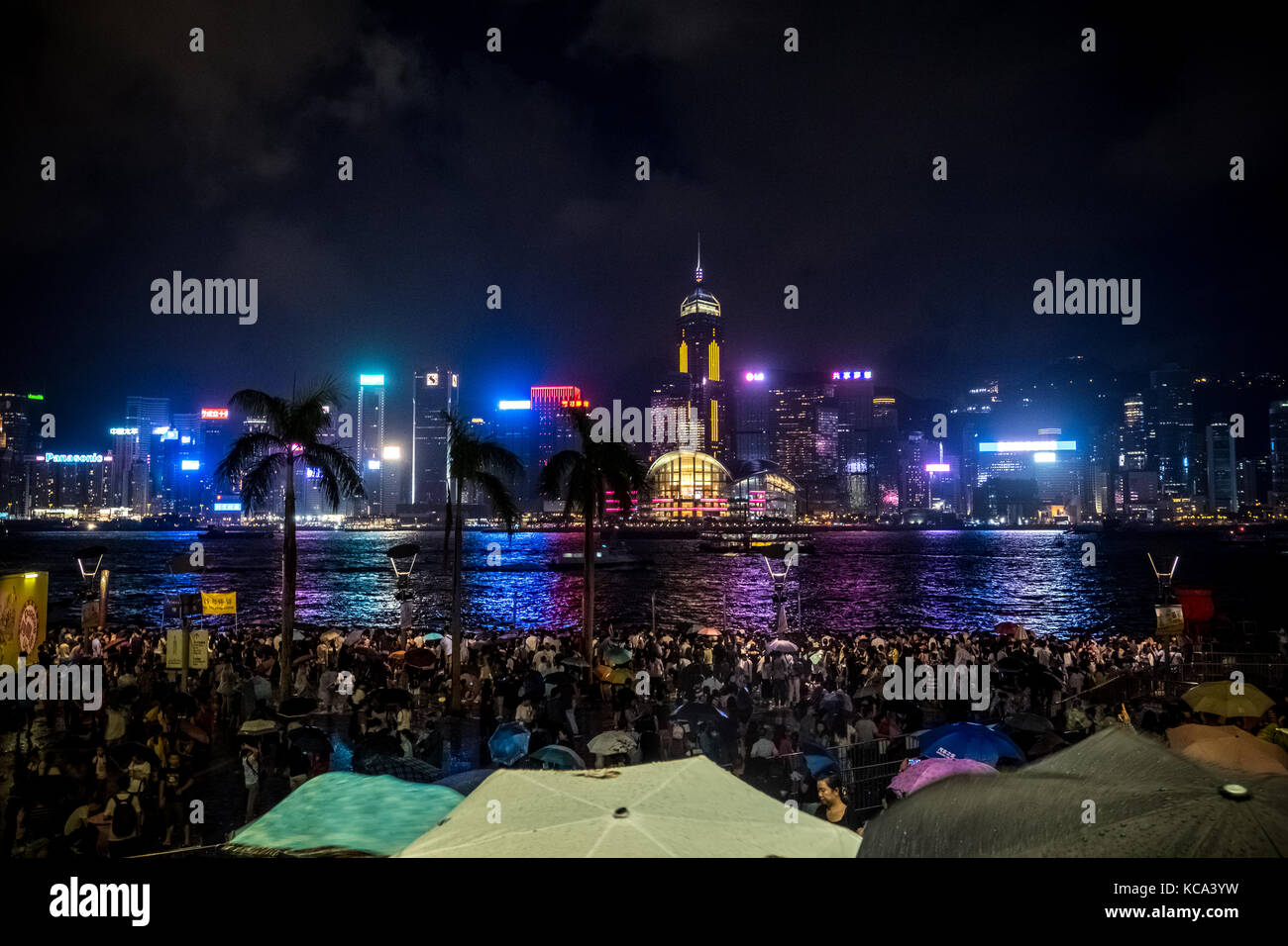 Tsim Sha Tsui, Kowloon, Hong Kong - 2 October : Crowded people waiting National Day Fireworks ...