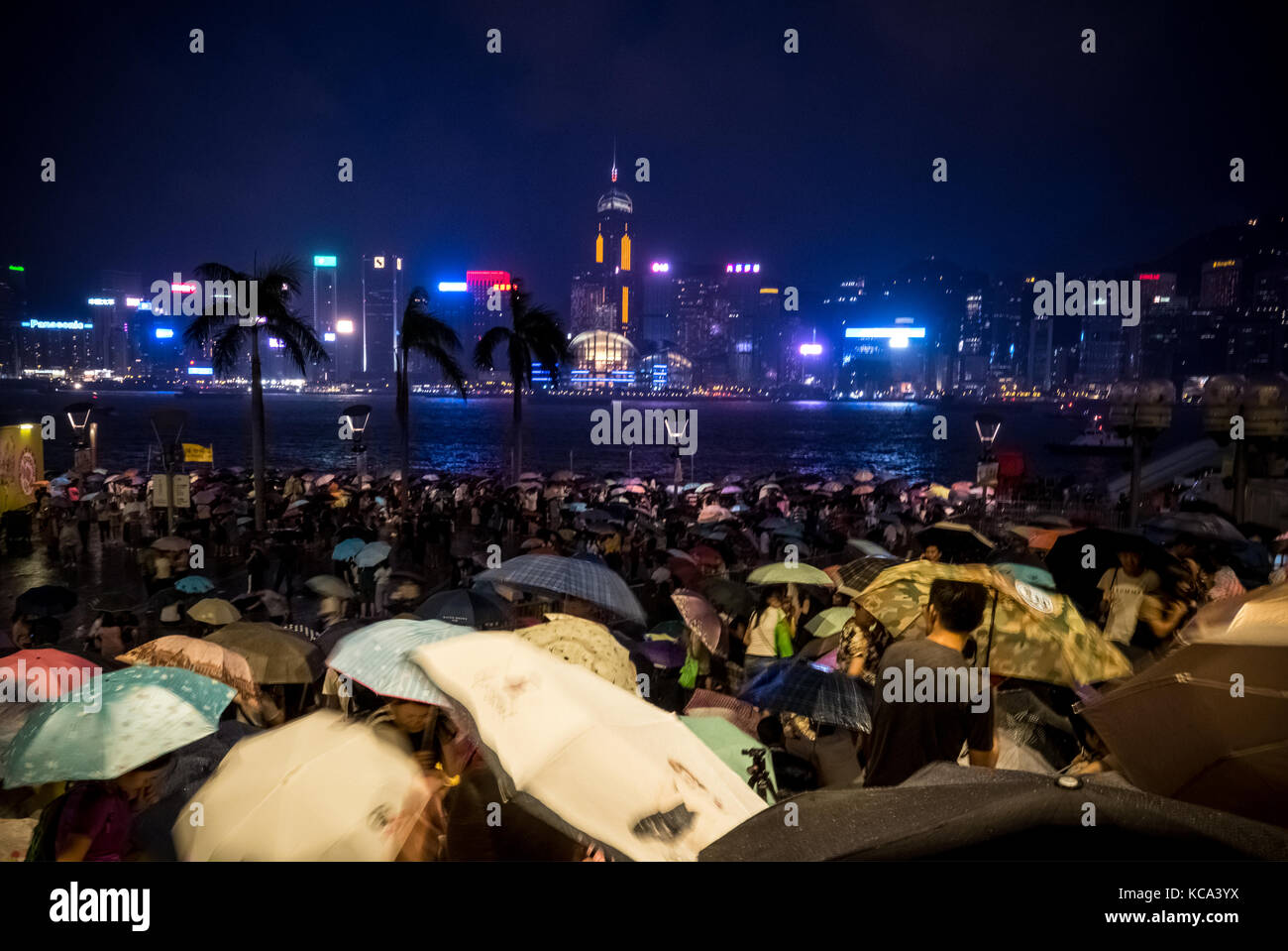 Tsim Sha Tsui, Kowloon, Hong Kong - 2 October : Crowded people waiting National Day Fireworks ...