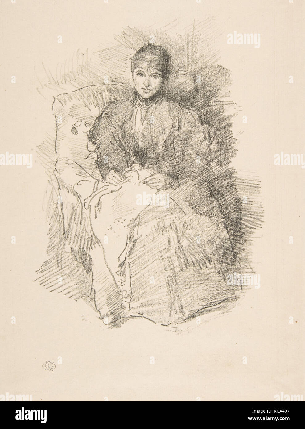 Needlework, 1896, Transfer lithograph, drawn on white transfer paper ...