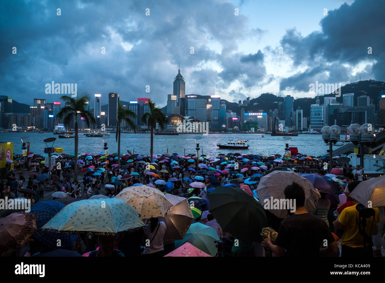 Tsim Sha Tsui, Kowloon, Hong Kong - 2 October : Crowded people waiting National Day Fireworks ...