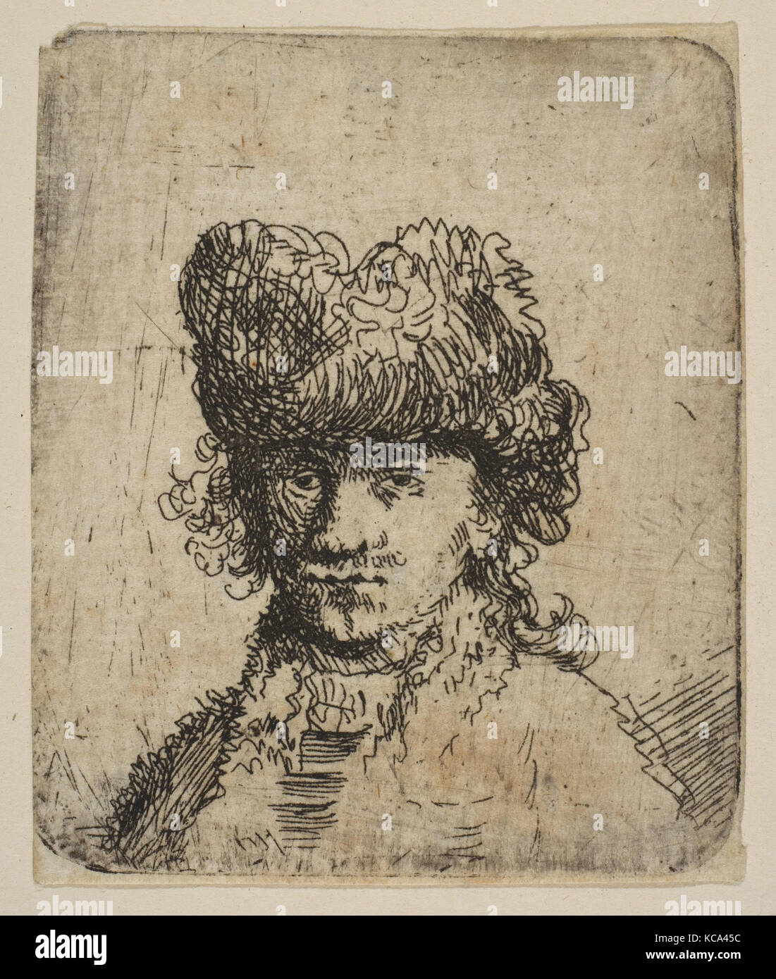 Self-Portrait in a Fur Cap: Bust, After Rembrandt, 18th century Stock ...