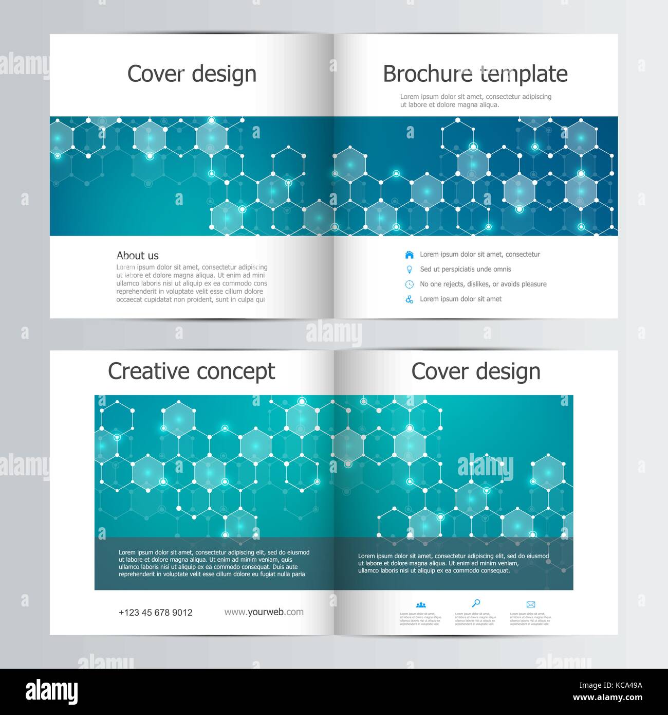 Square brochure template with structure of molecular particles and atom ...