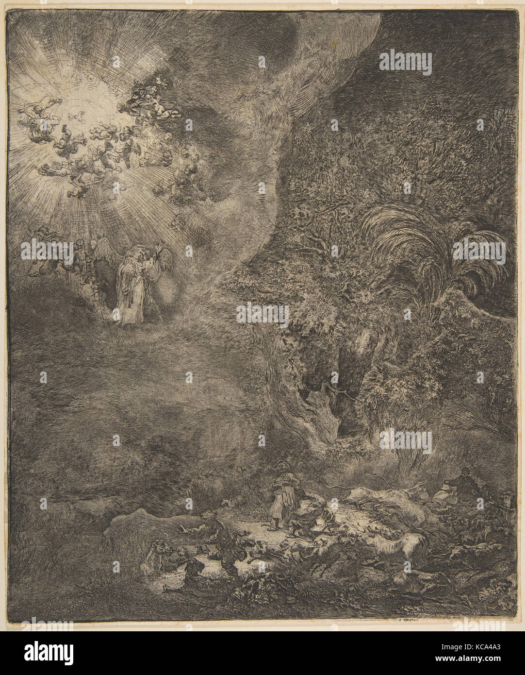 The Angel Appearing to the Shepherds, Etching, Prints, Rembrandt ...