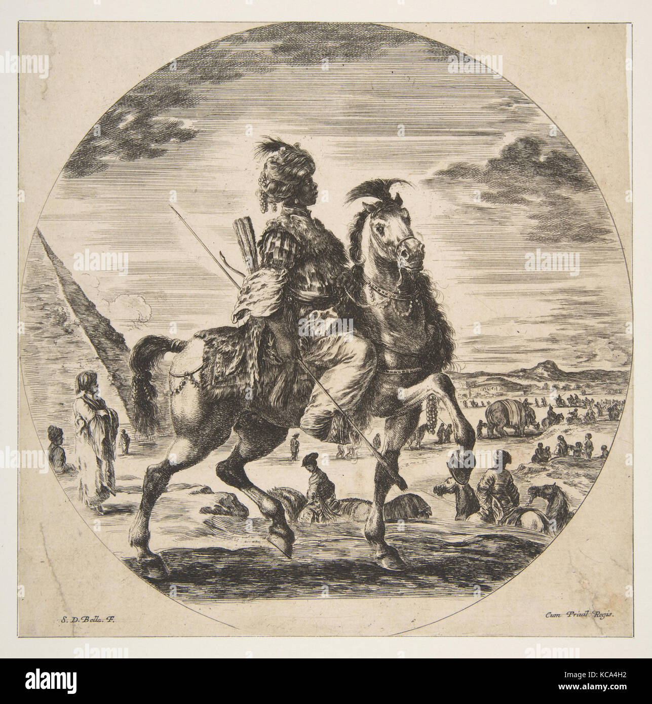 Moorish horseman in profile facing right, in the background a pyramid ...