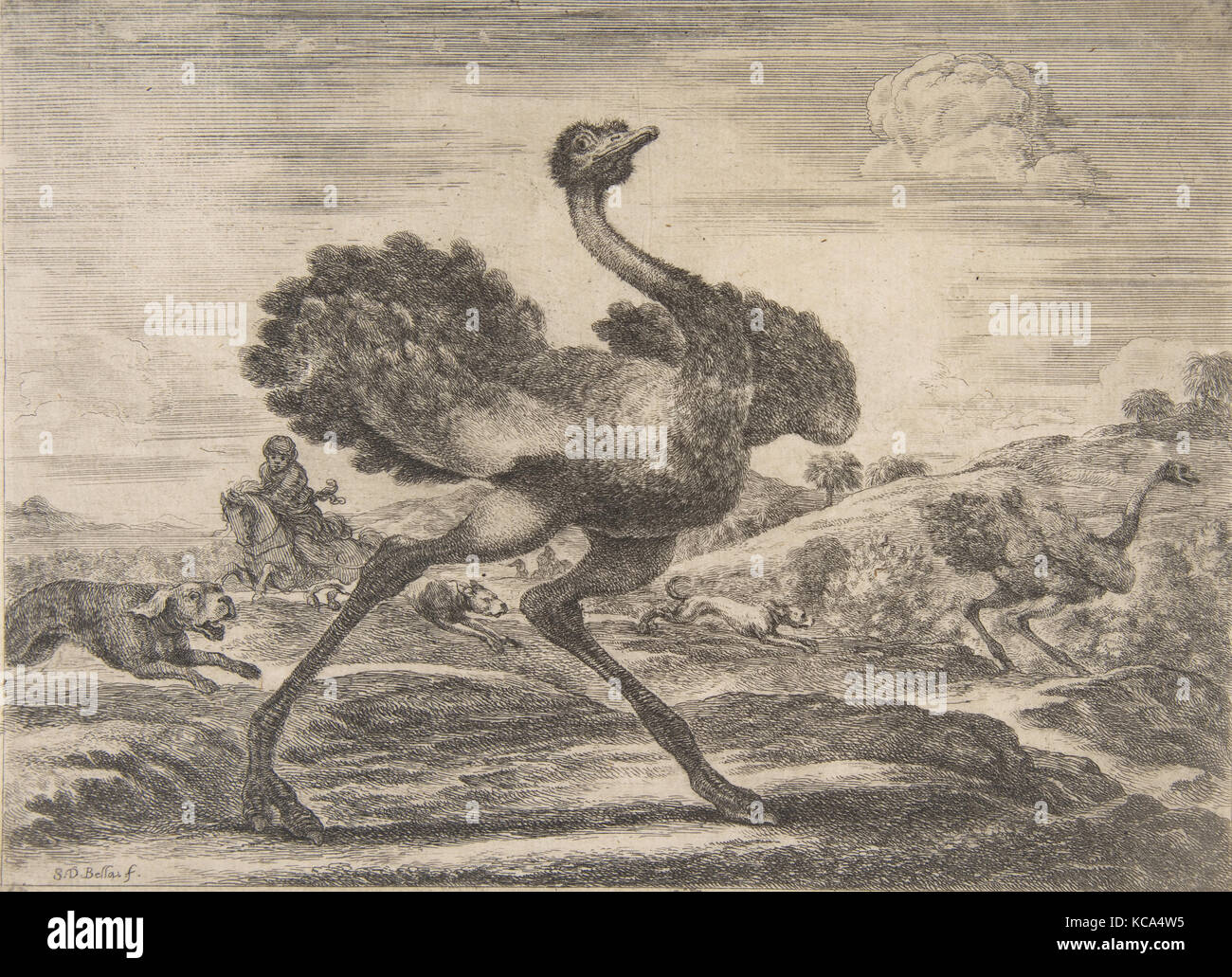 Ostrich hunt, from 'Animal hunts' (Chasses à différents animaux ...