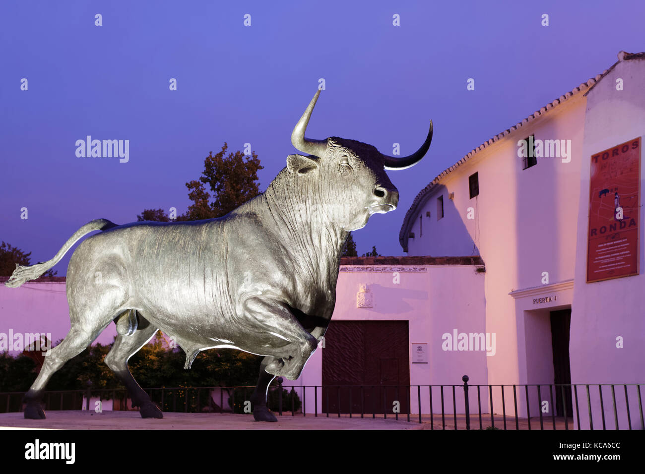 RONDA, SPAIN, October 23, 2015 : A bull at the entrance of the Plaza de ...