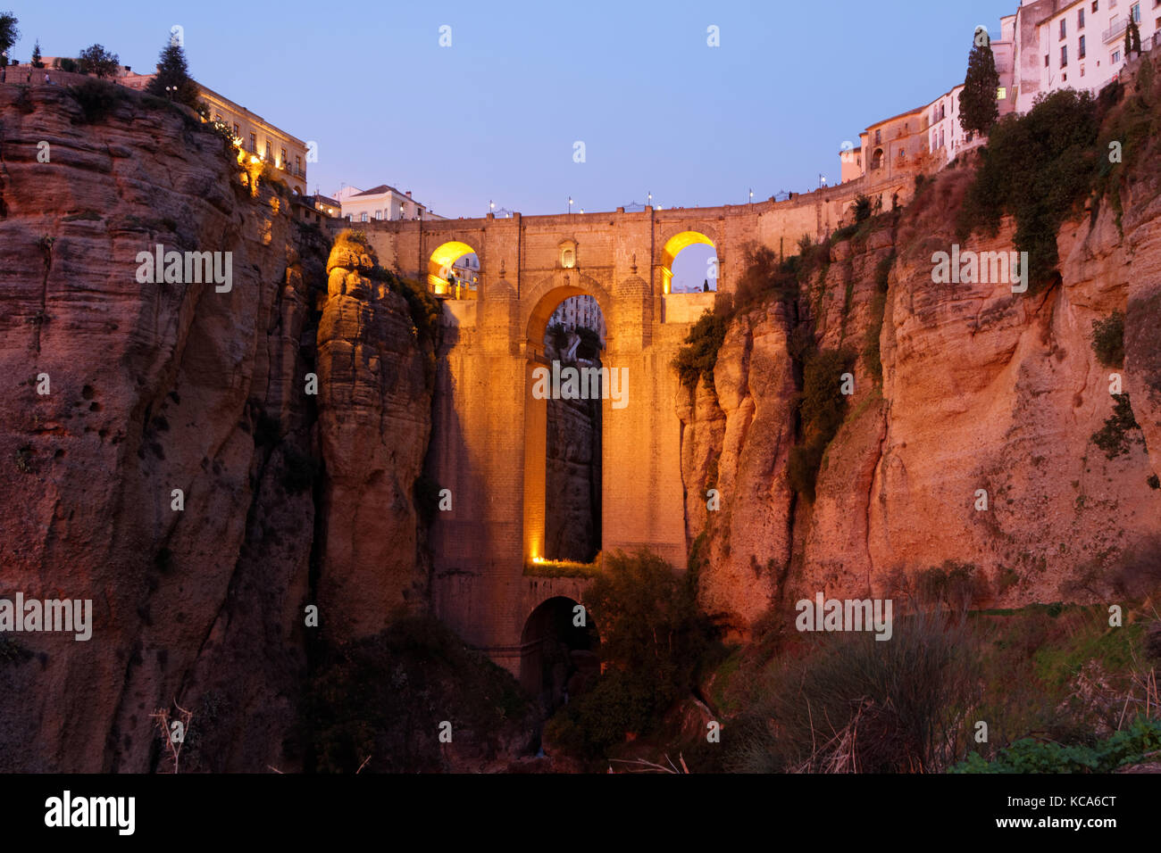 RONDA, SPAIN, October 22, 2015 : Puento Nuevo at night in Ronda. This ...