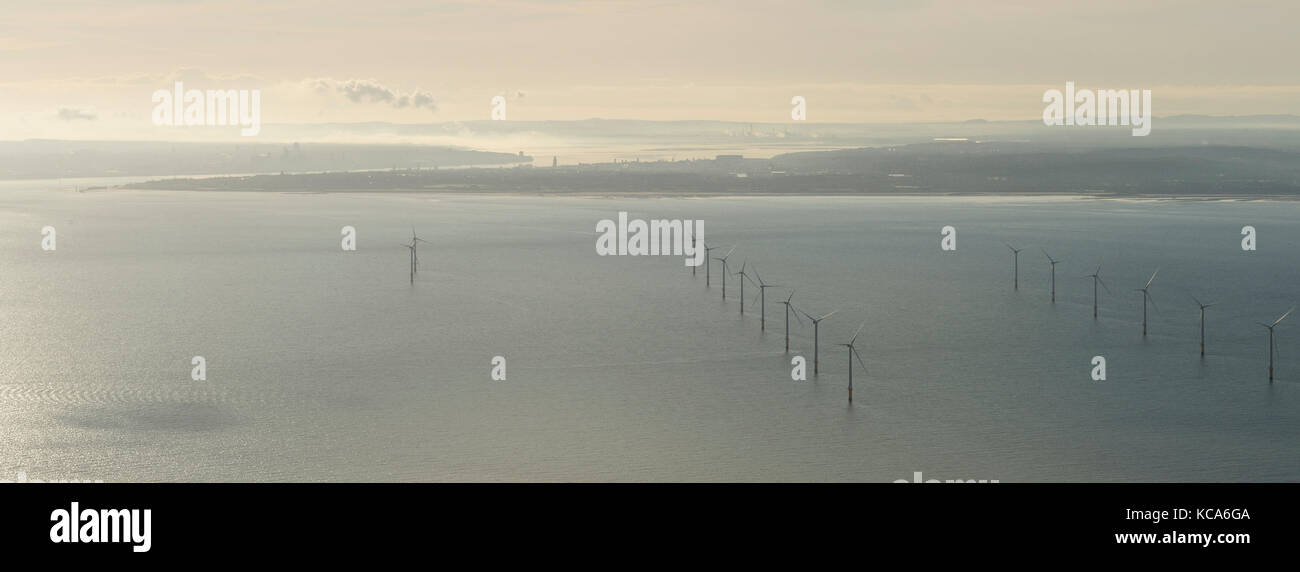 Aerial photo wind turbines Liverpool Bay Stock Photo - Alamy