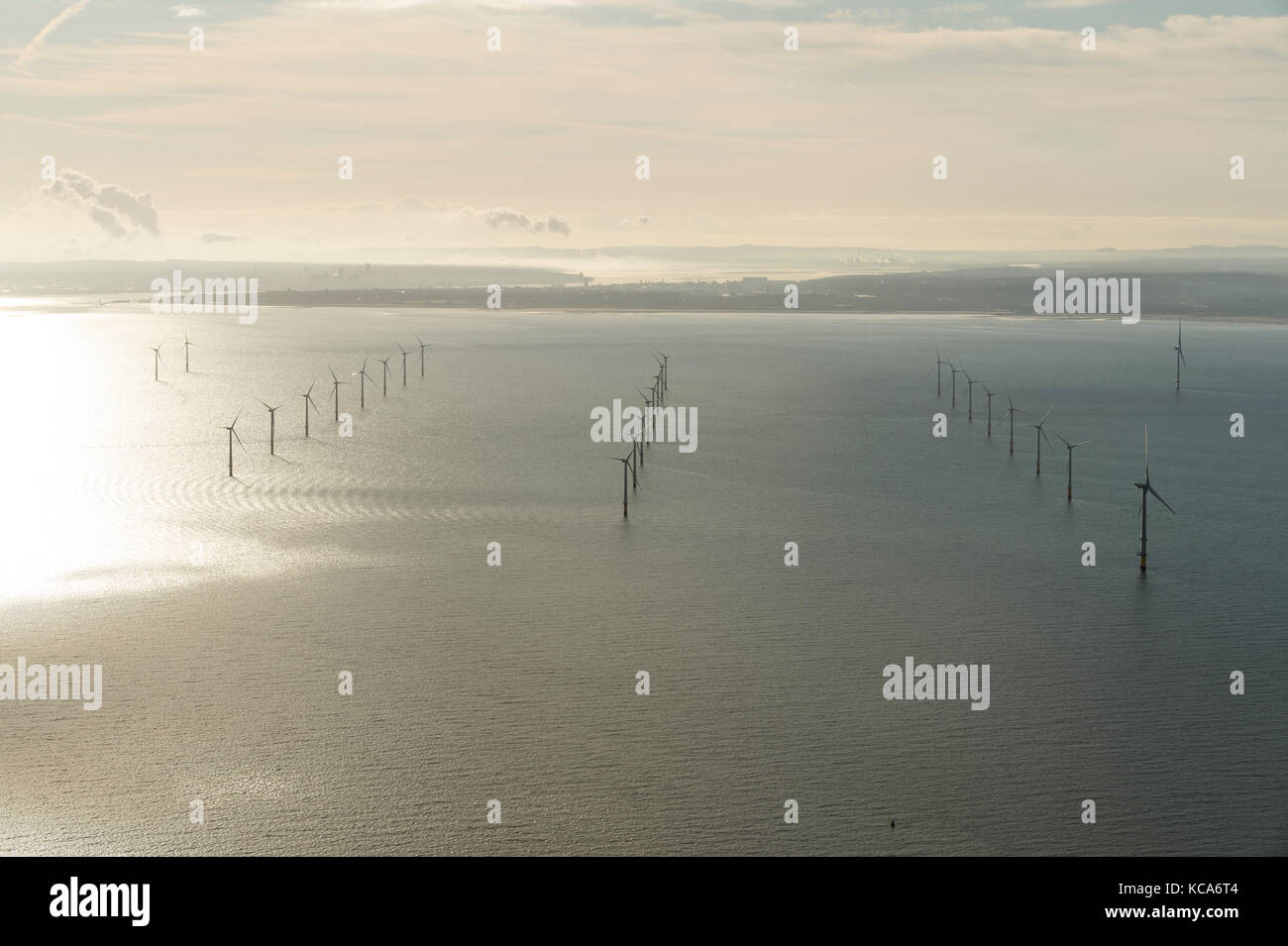 Aerial photo wind turbines Liverpool Bay Stock Photo - Alamy