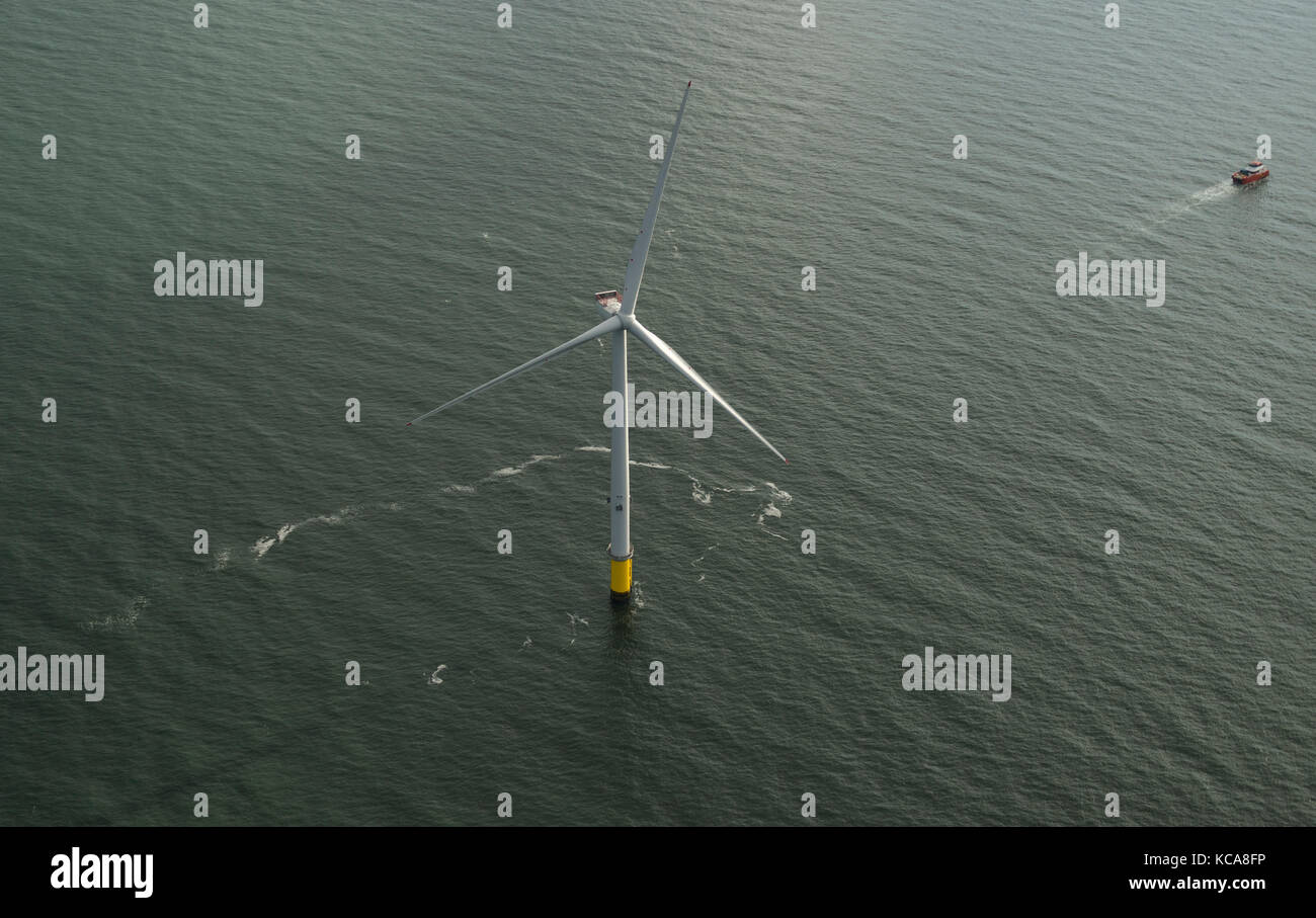 Aerial photo wind turbines Liverpool Bay Stock Photo - Alamy