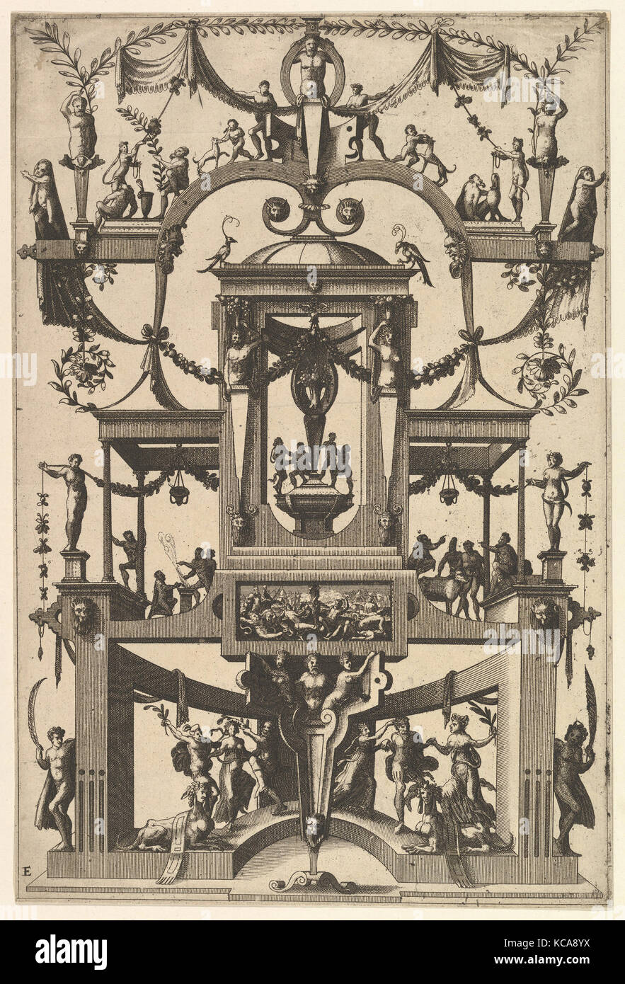 Surface Decoration, Grotesque with Strapwork, Aedicula at Center, on ...