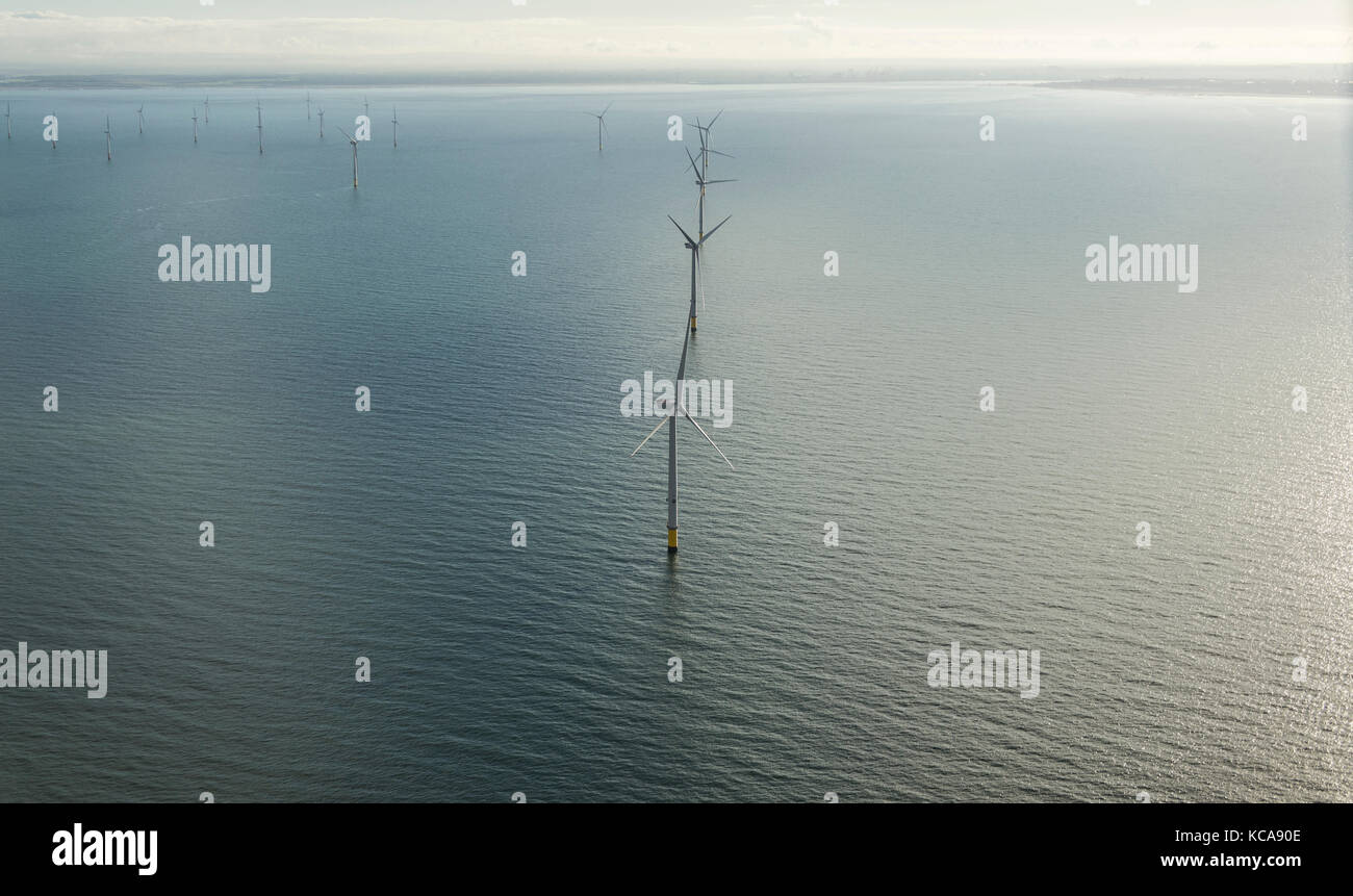 Aerial photo wind turbines Liverpool Bay Stock Photo - Alamy