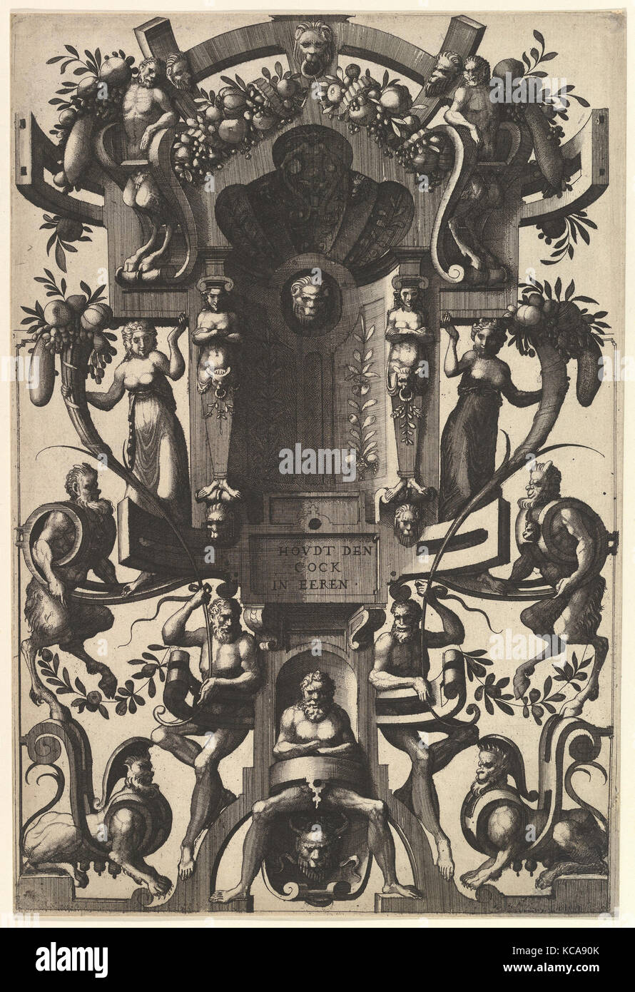 Modern Grotesque Decoration with a Central Niche, Johannes van Doetecum ...