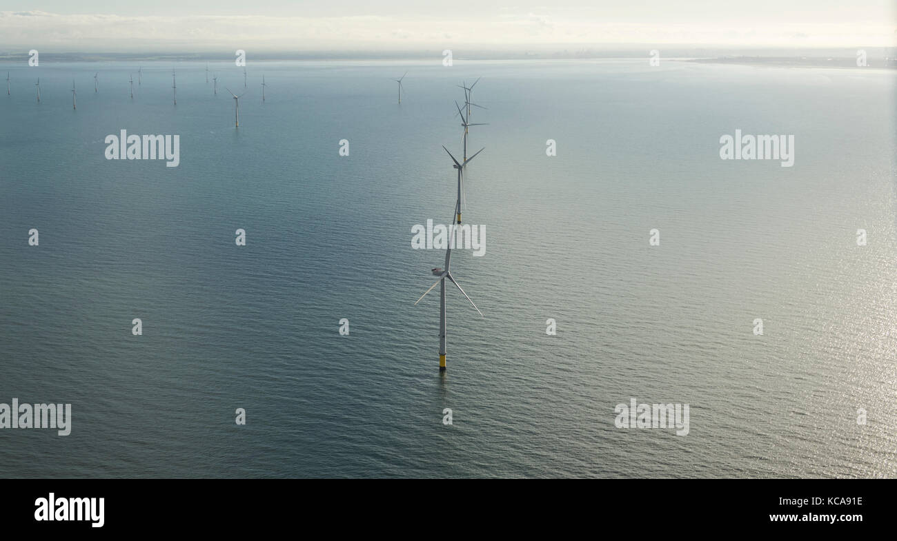 Aerial photo wind turbines Liverpool Bay Stock Photo - Alamy