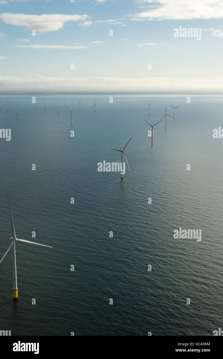Aerial photo wind turbines Liverpool Bay Stock Photo - Alamy