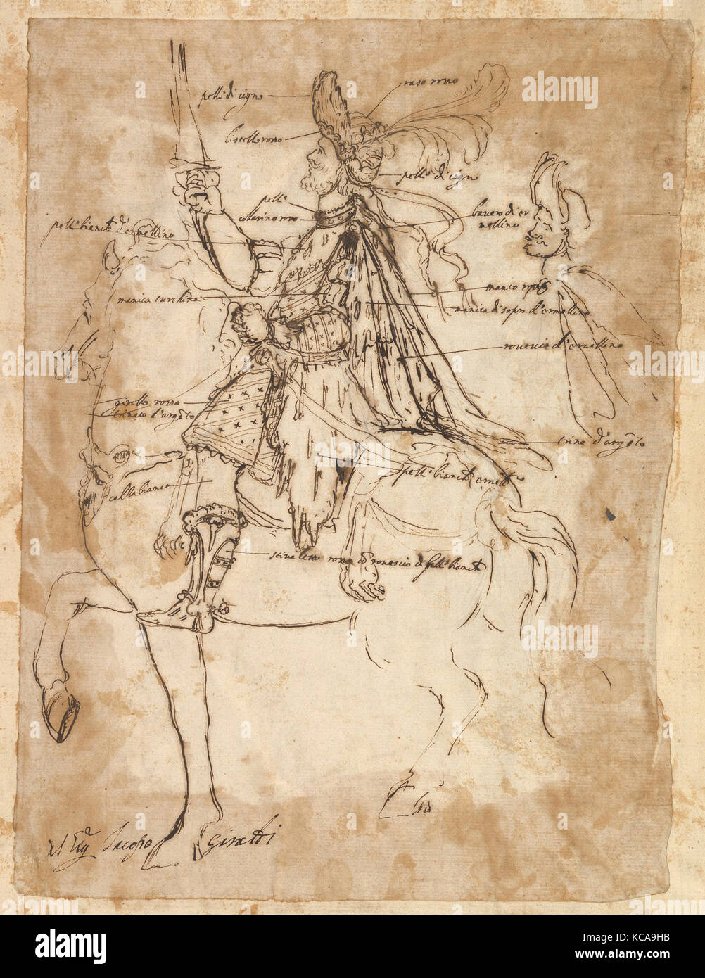 Costume design for Jacopo Giraldi, depicted on horse back, Baccio del ...