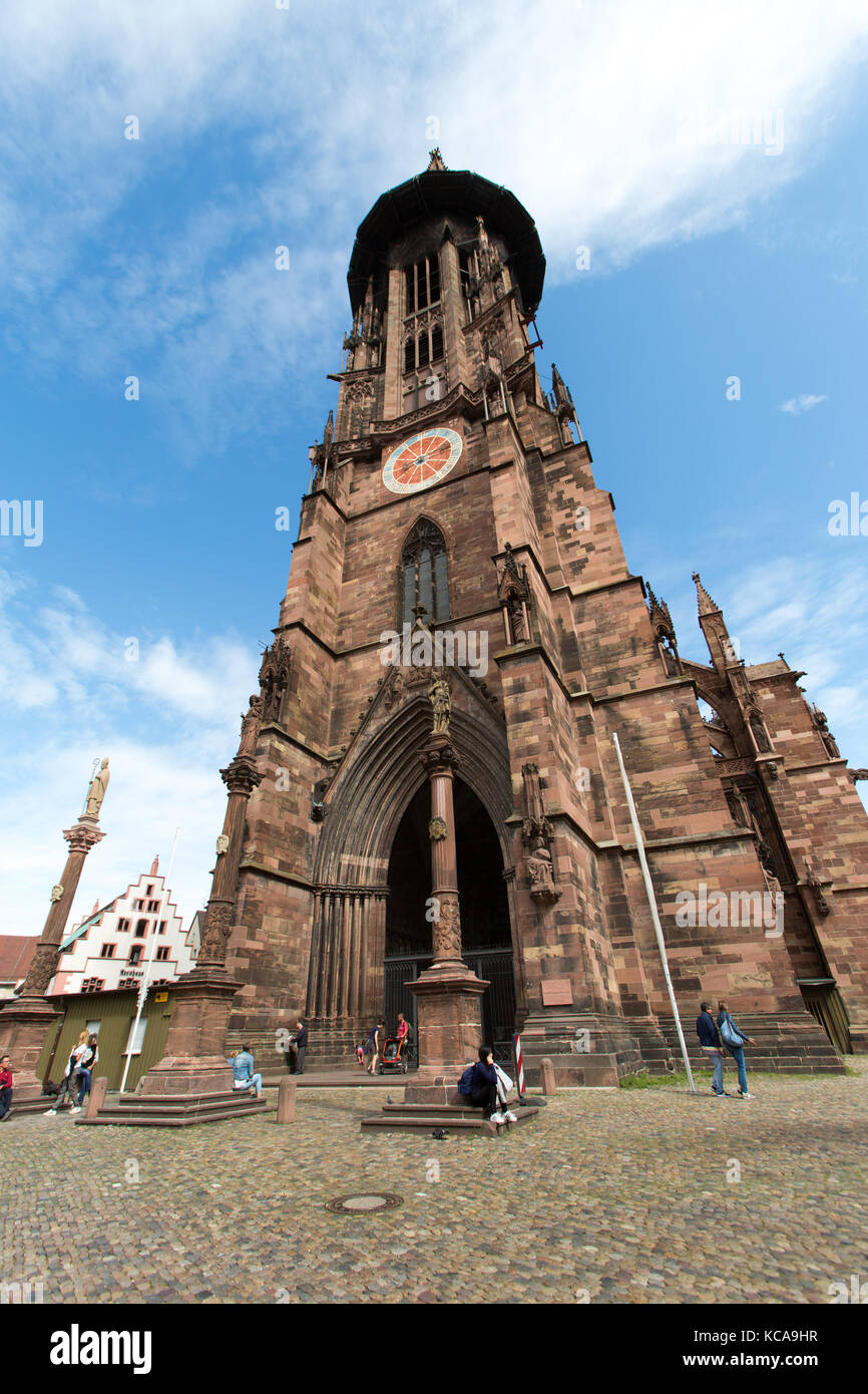 City of Freiburg, Germany. Picturesque view of the belfry tower and ...