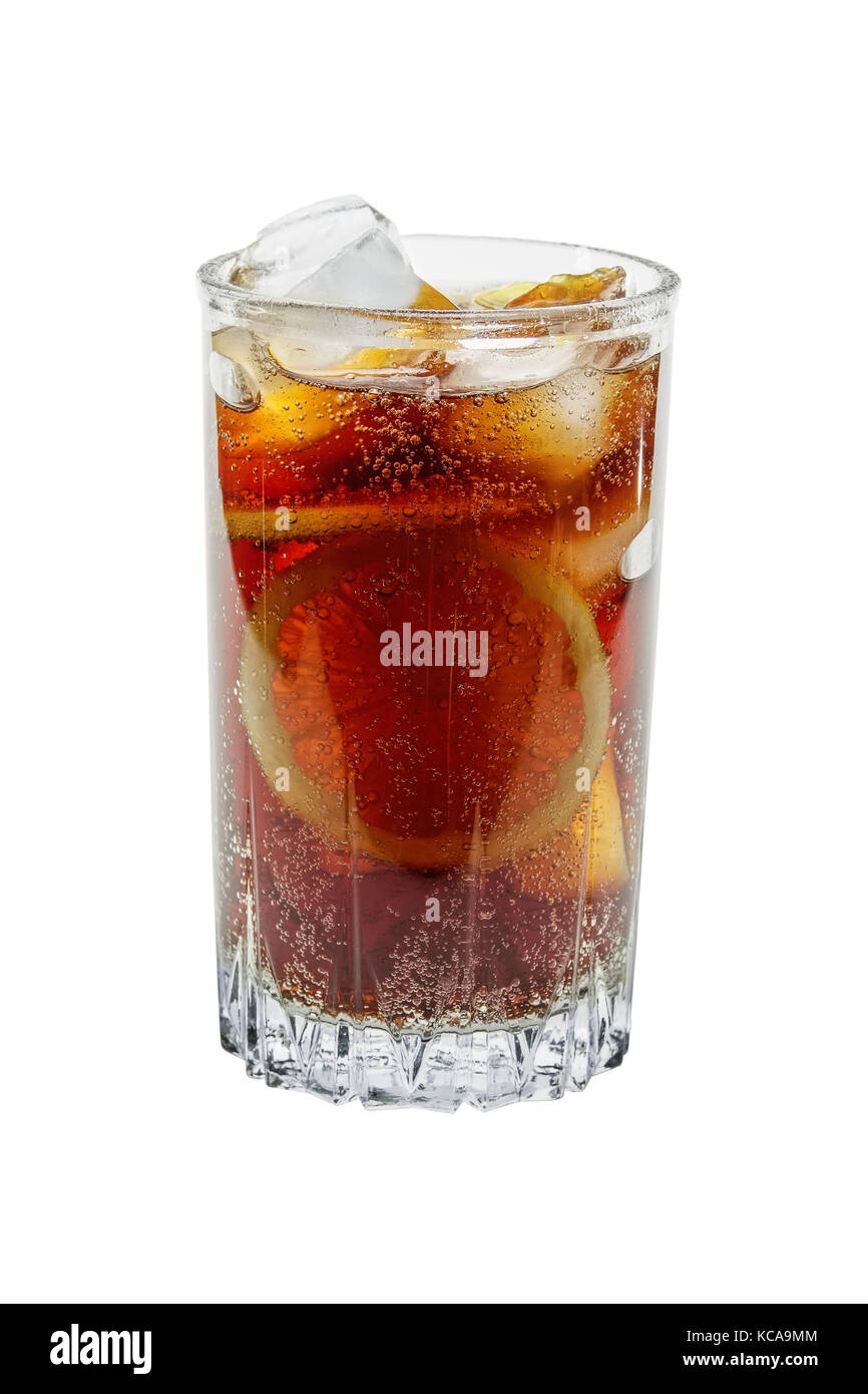 Big glass of cola and ice with lemon isolated on white Stock Photo - Alamy