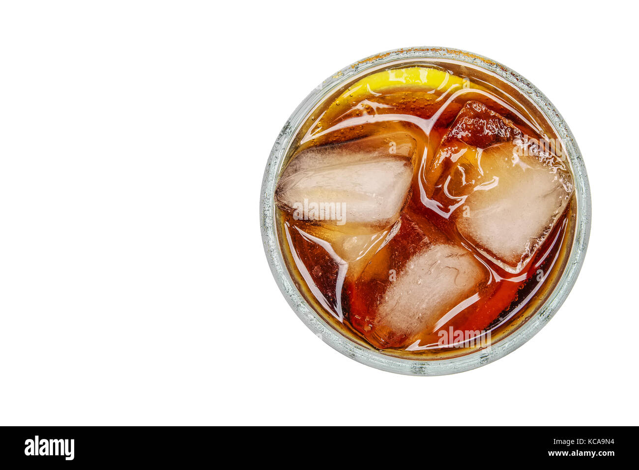 Top view of glass of cola and ice with lemon isolated on white Stock ...