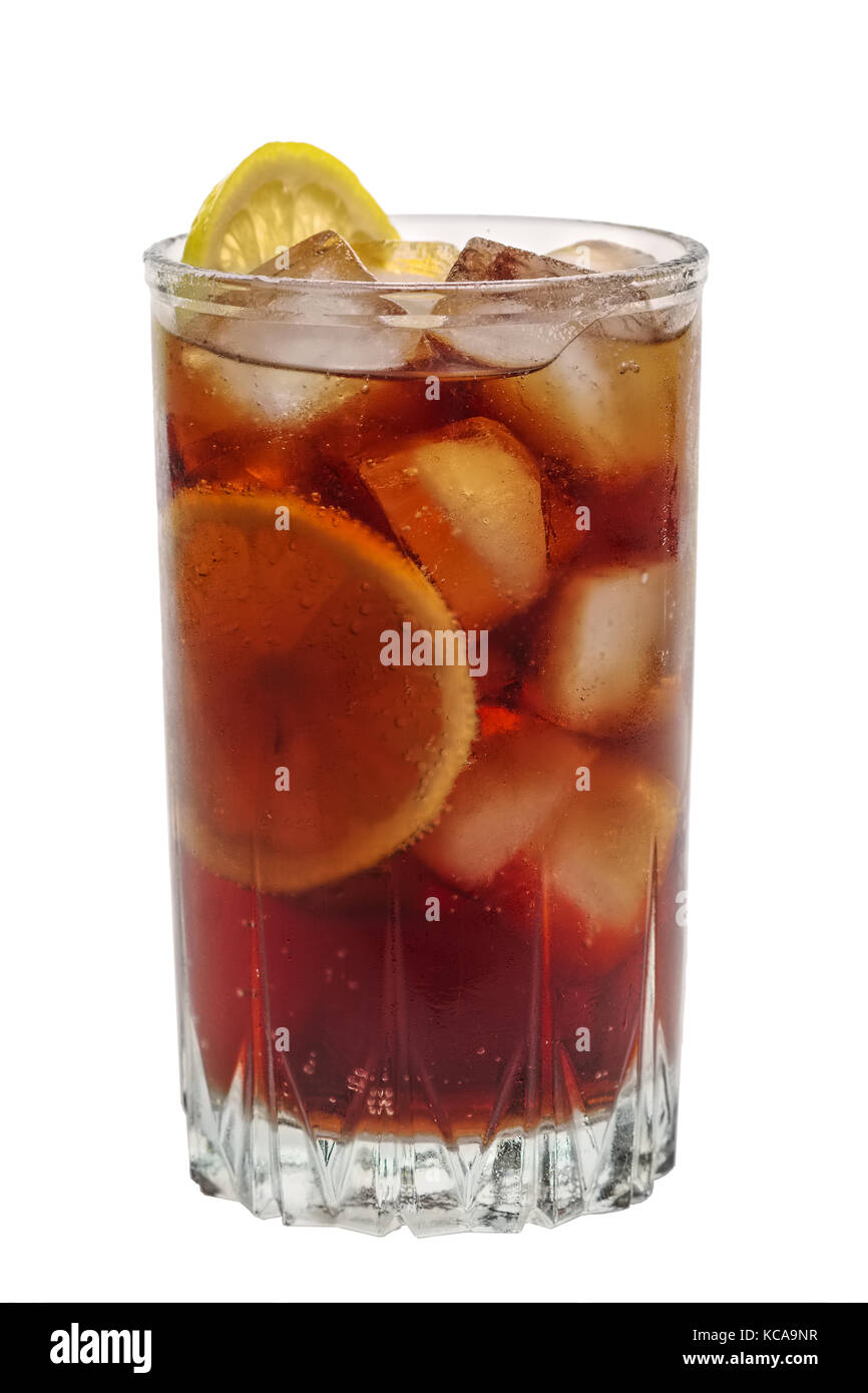 Big glass of cola and ice with lemon isolated on white Stock Photo - Alamy