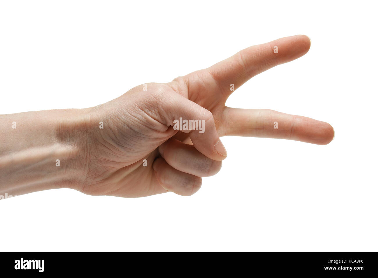 Human hand with two fingers isolated on white Stock Photo - Alamy