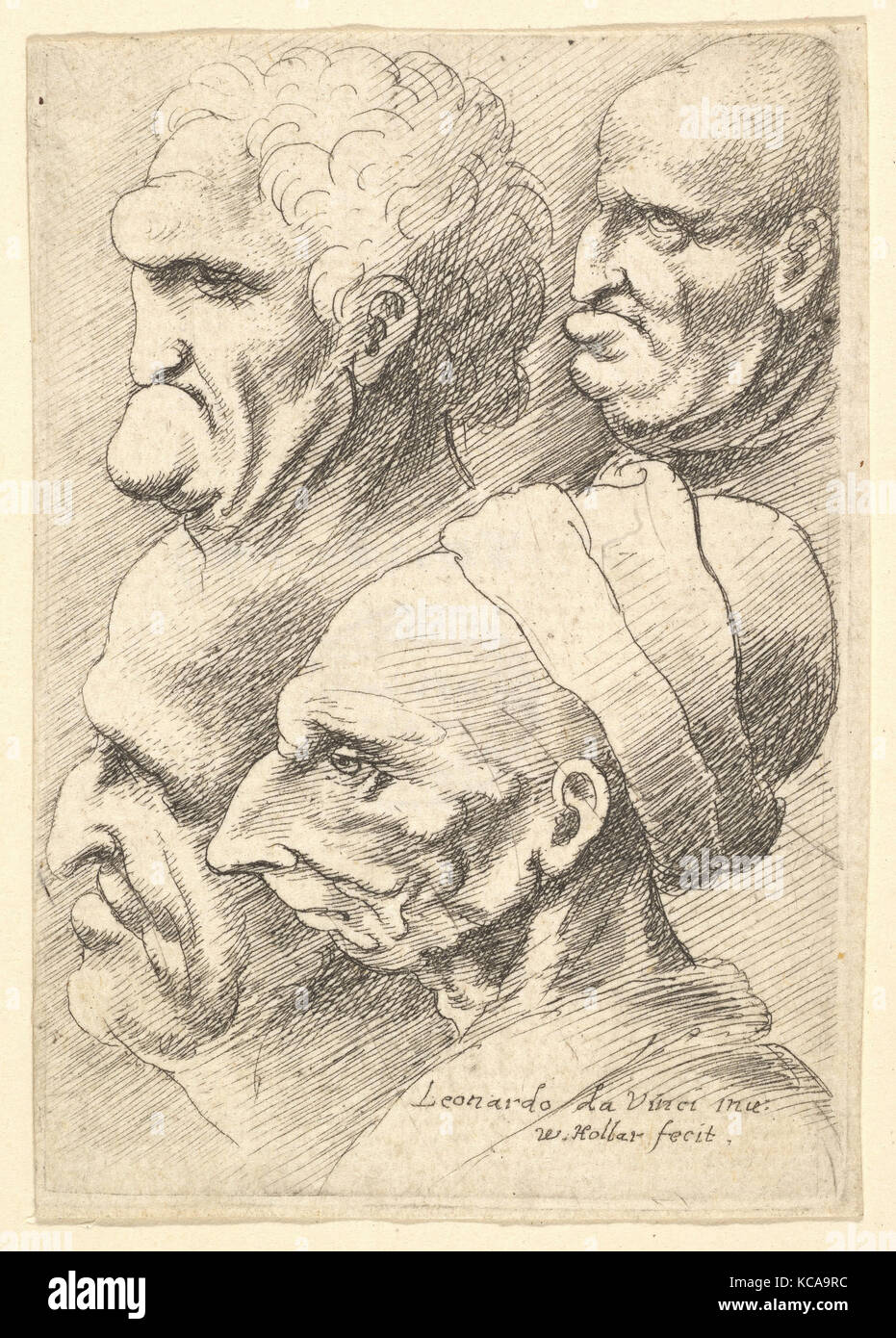 Four grotesque heads in profile to left, After Leonardo da Vinci, 1625 ...