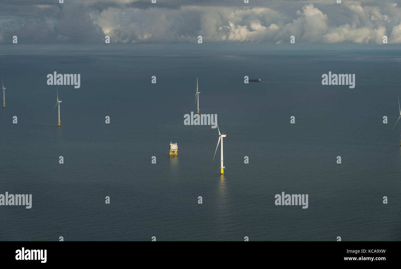 Aerial photo wind turbines Liverpool Bay Stock Photo - Alamy