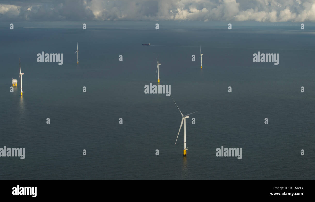 Aerial photo wind turbines Liverpool Bay Stock Photo - Alamy