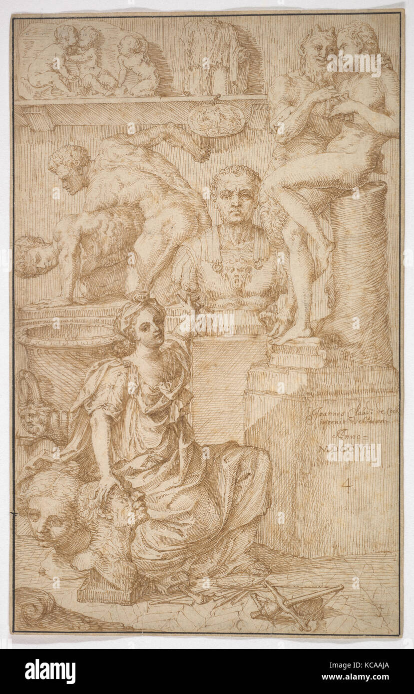 Allegory of Sculpture, 1704, Pen and brown ink, sheet: 12 1/2 x 7 11/16 ...