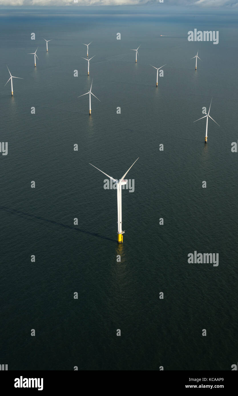 Aerial photo wind turbines Liverpool Bay Stock Photo - Alamy