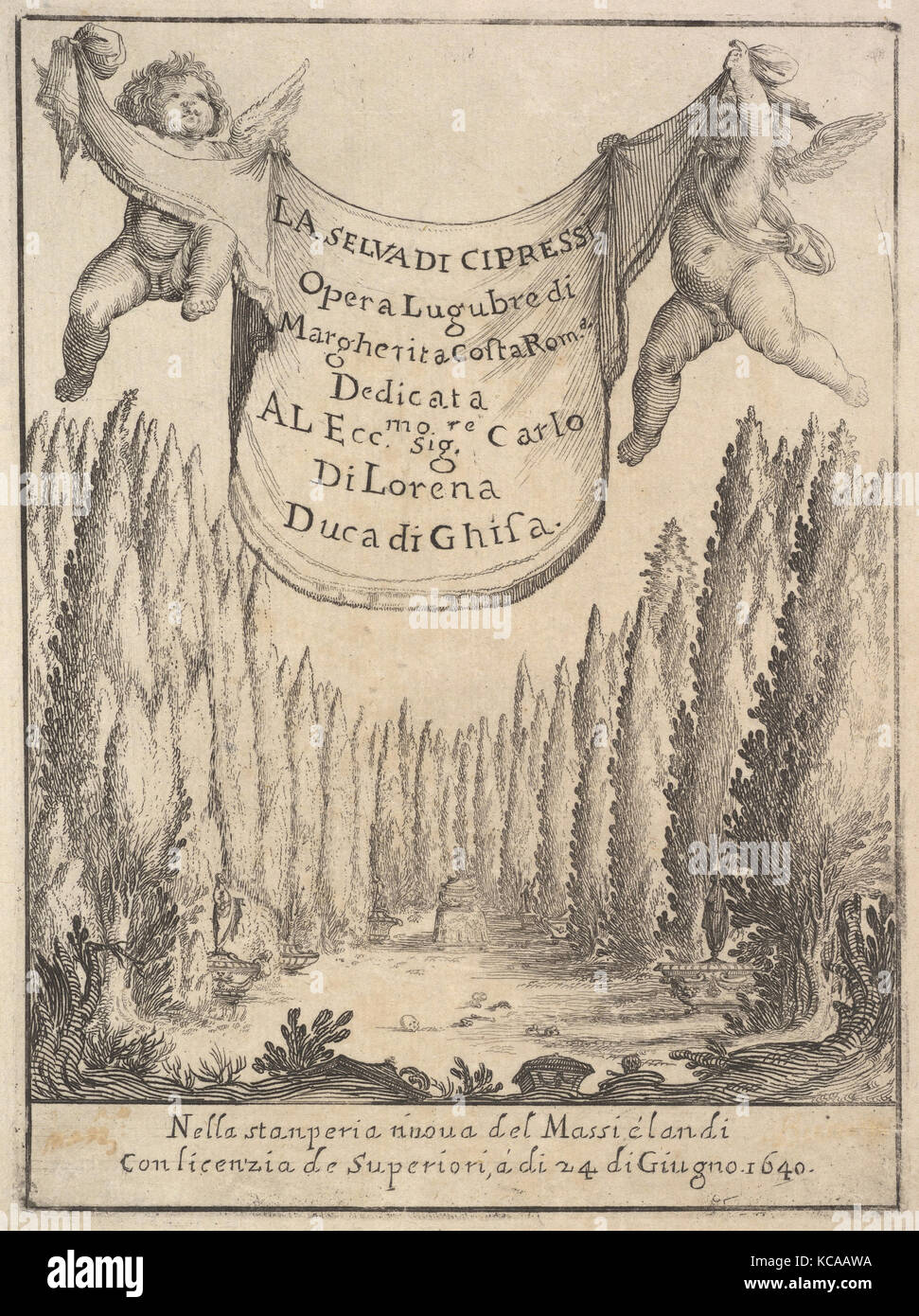 Frontispiece for 'The Cypress Forest' (La selva di cipressi): two putti ...