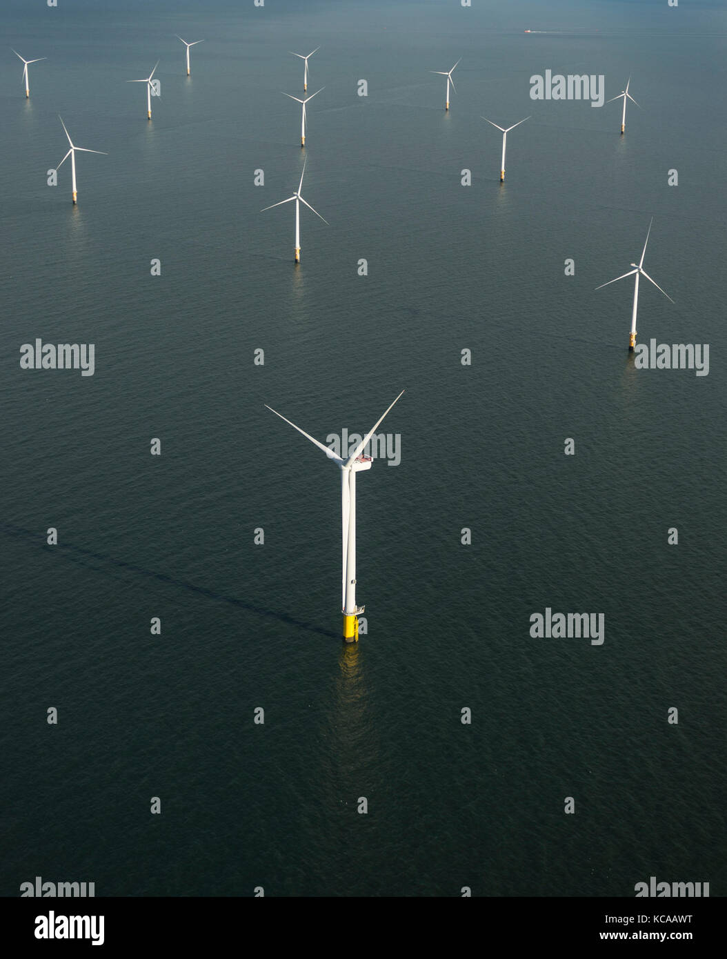 Aerial photo wind turbines Liverpool Bay Stock Photo - Alamy