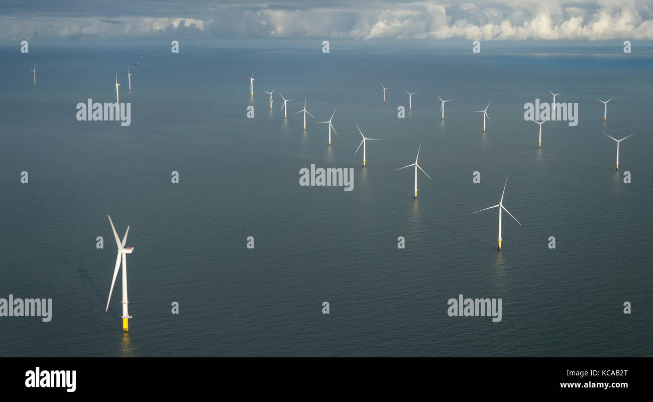 Aerial photo wind turbines Liverpool Bay Stock Photo - Alamy