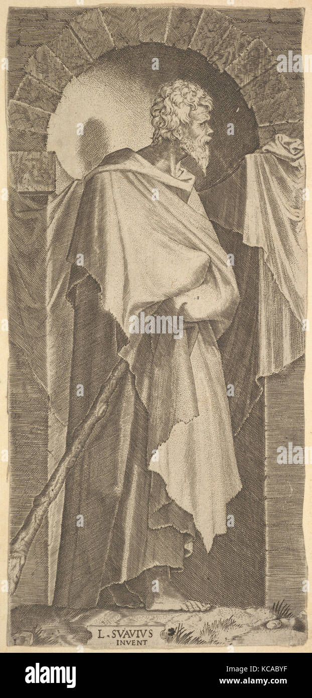 St. James Minor(?) in an arcuated niche, holding a walking stick in his ...