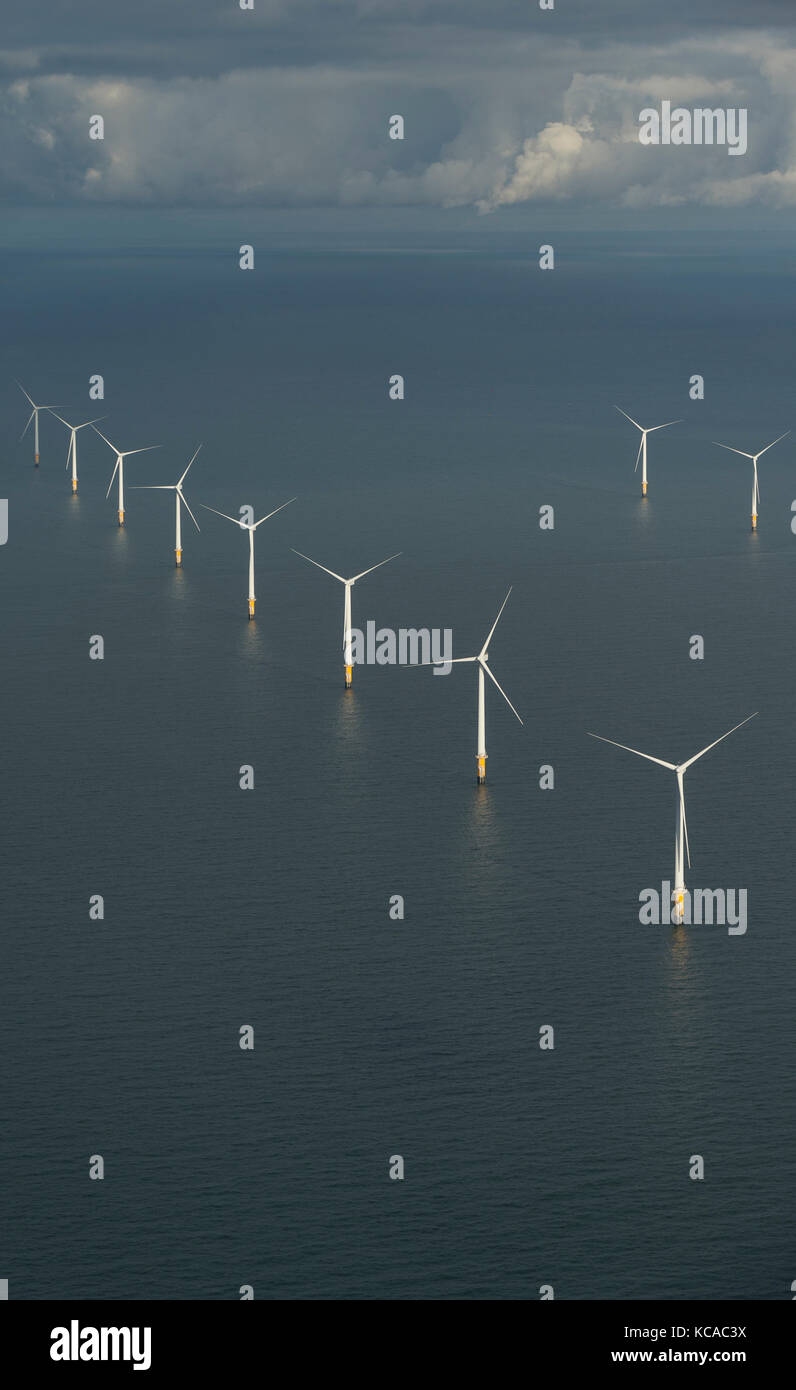 Aerial photo wind turbines Liverpool Bay Stock Photo - Alamy