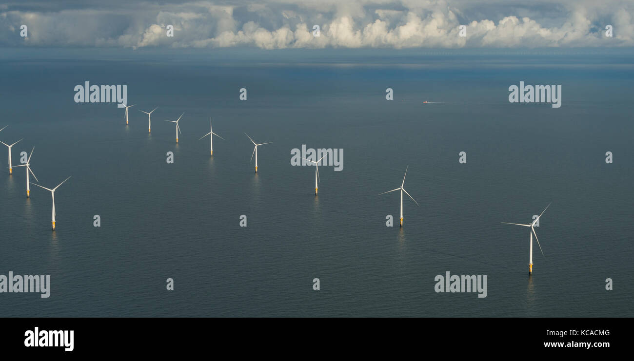 Aerial photo wind turbines Liverpool Bay Stock Photo - Alamy