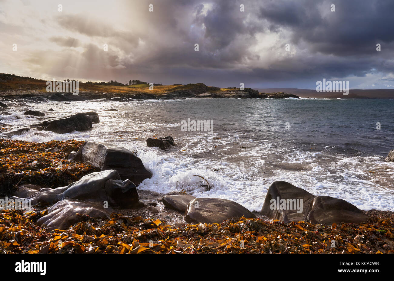 Waves crashing ashore at Loch Ewe, Scottish Highlands, Scotland, UK ...