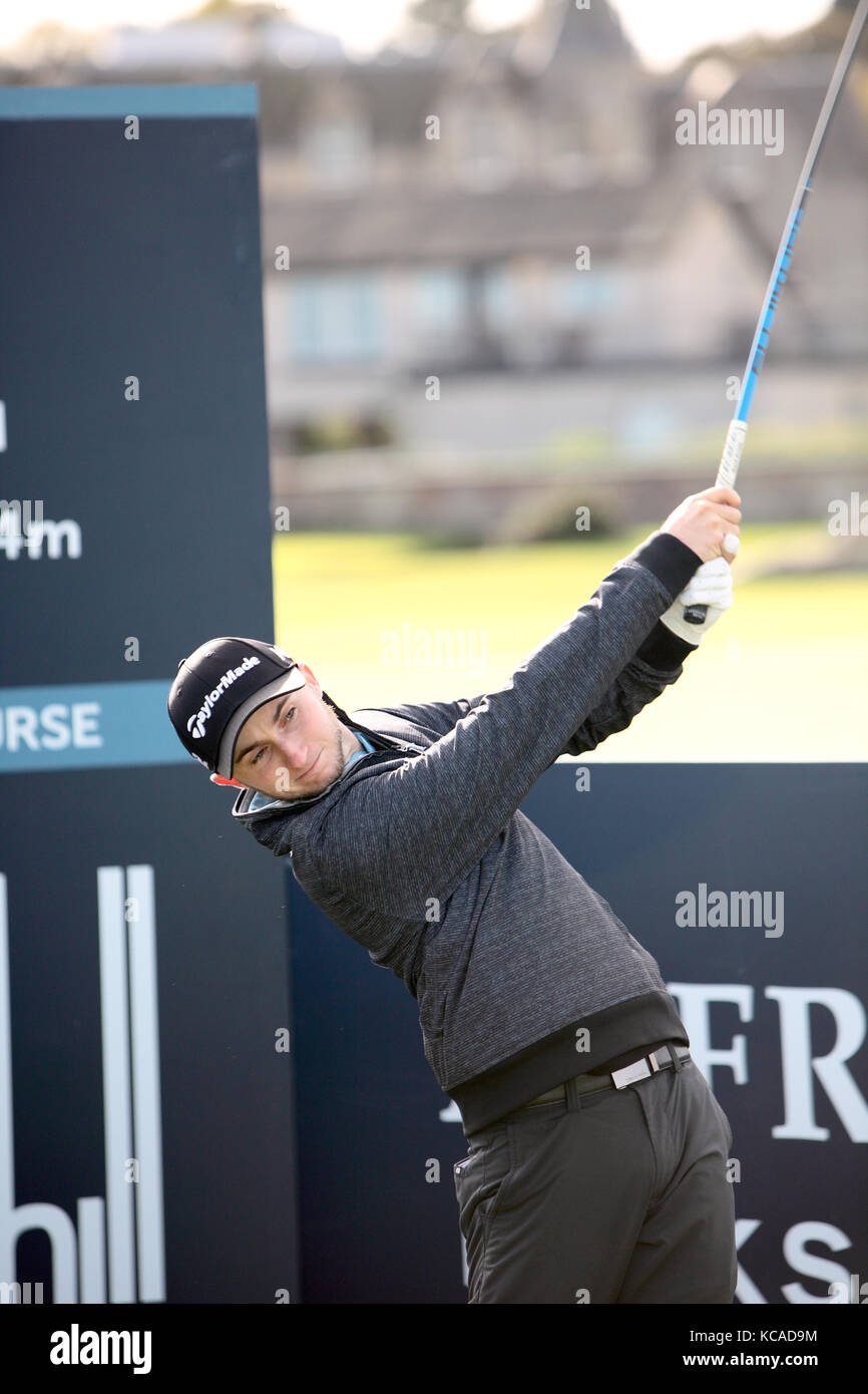 Fife, Scotland, UK. 3rd Oct, 2017. Austin Connelly plays a practice ...