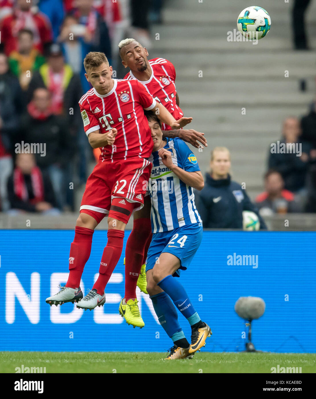 Berlin, Germany. 1st Oct, 2017. Munich's Joshua Kimmich and Jerome ...