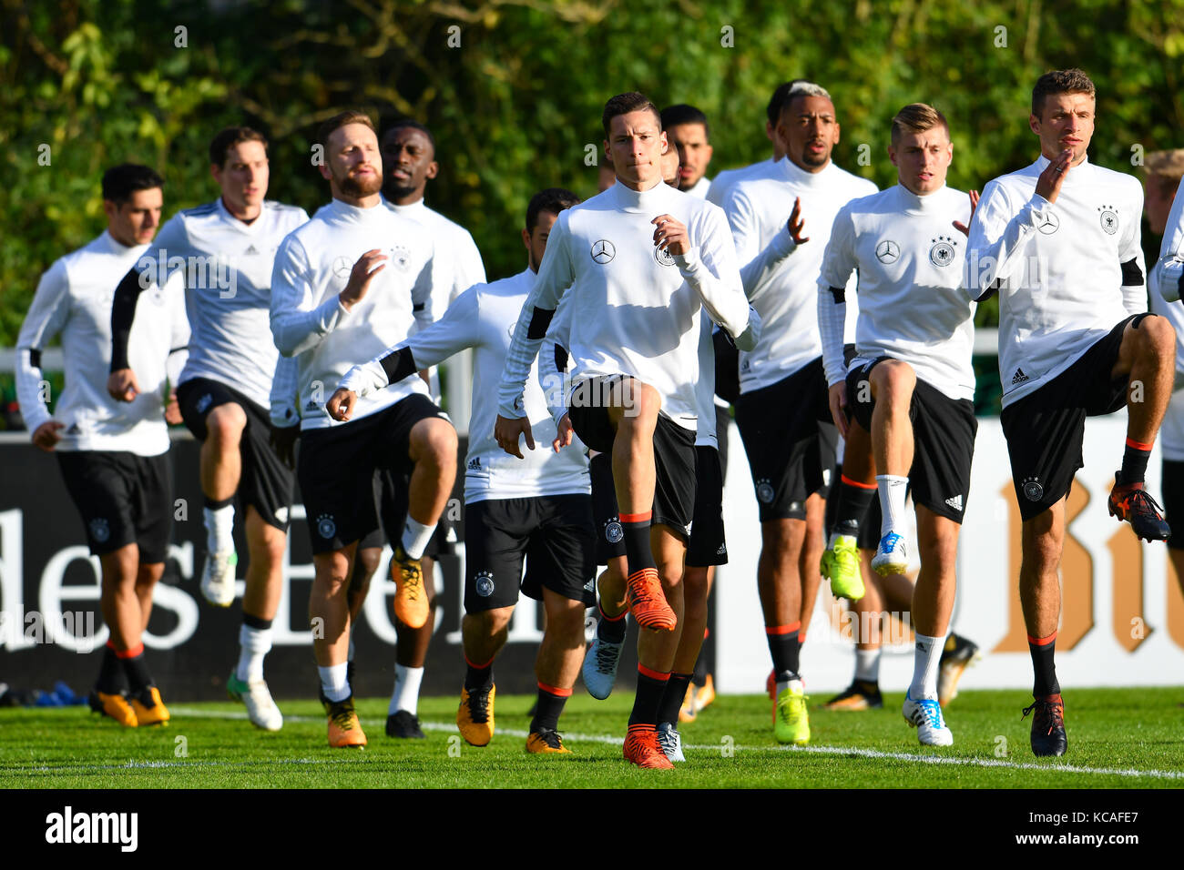 Players warming up at a Germany football team training session at the ...