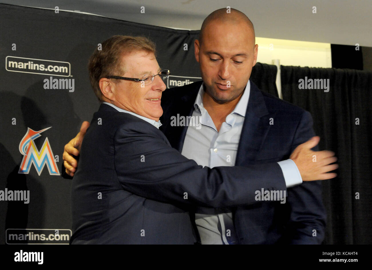 Miami, Florida, USA. 3rd Oct, 2017. Marlins new owners (left) BRUCE ...