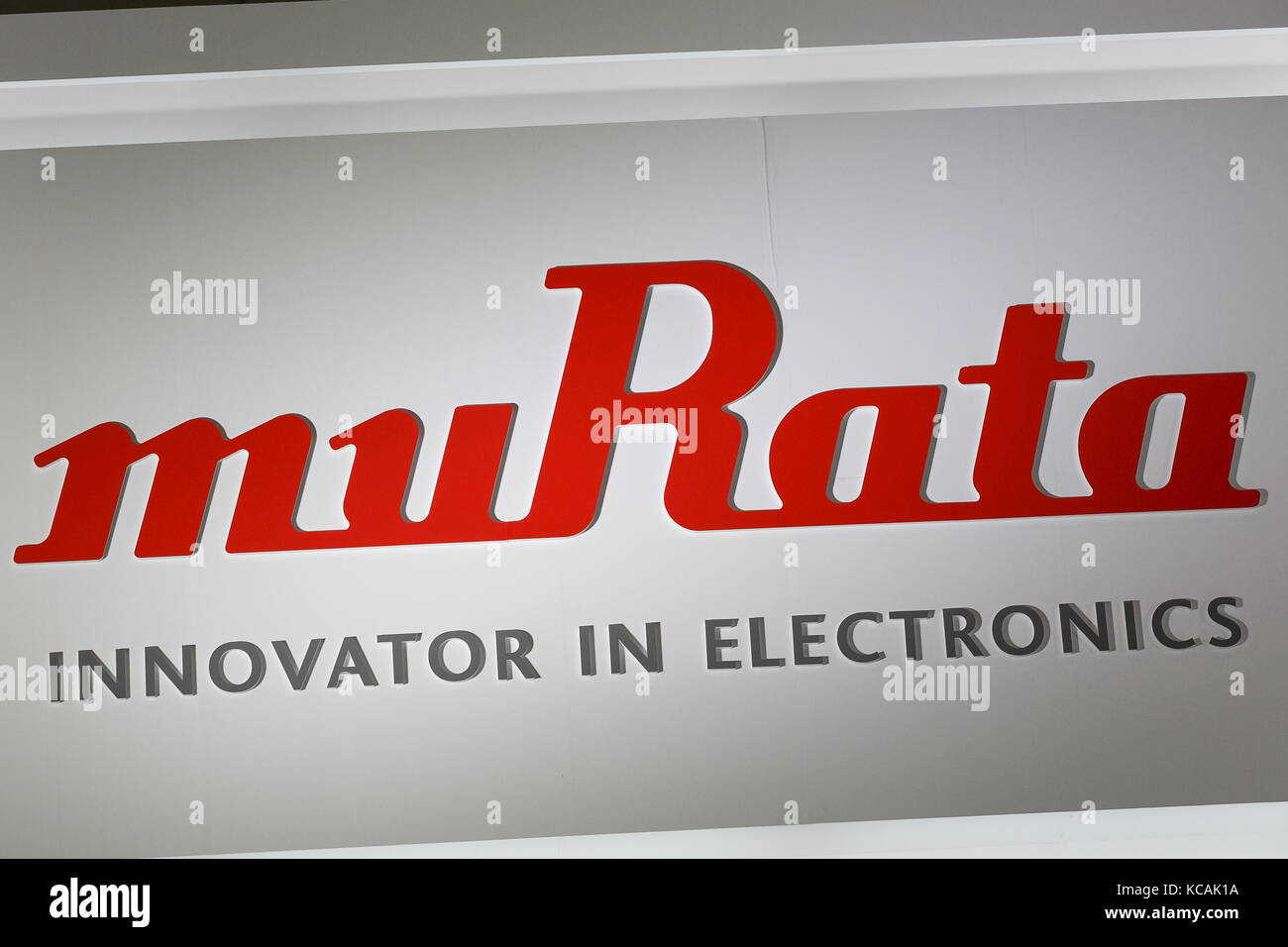 A logo of muRata company on display at CEATEC Japan 2017 on October 3 ...
